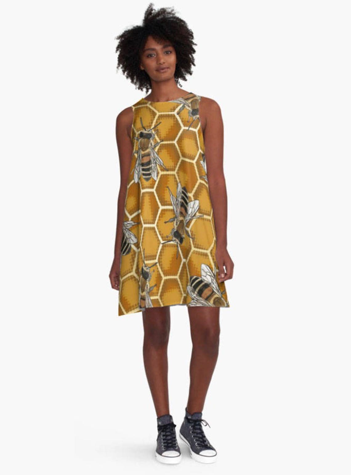 Gold Honeybee Dress Bee Dress Gold Dress Women Insect Print Dress ...
