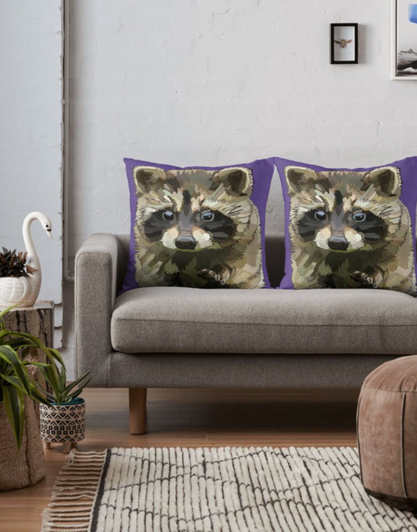 Raccoon Decor Home Purple Cushion Raccoon Cub Cushion | Etsy