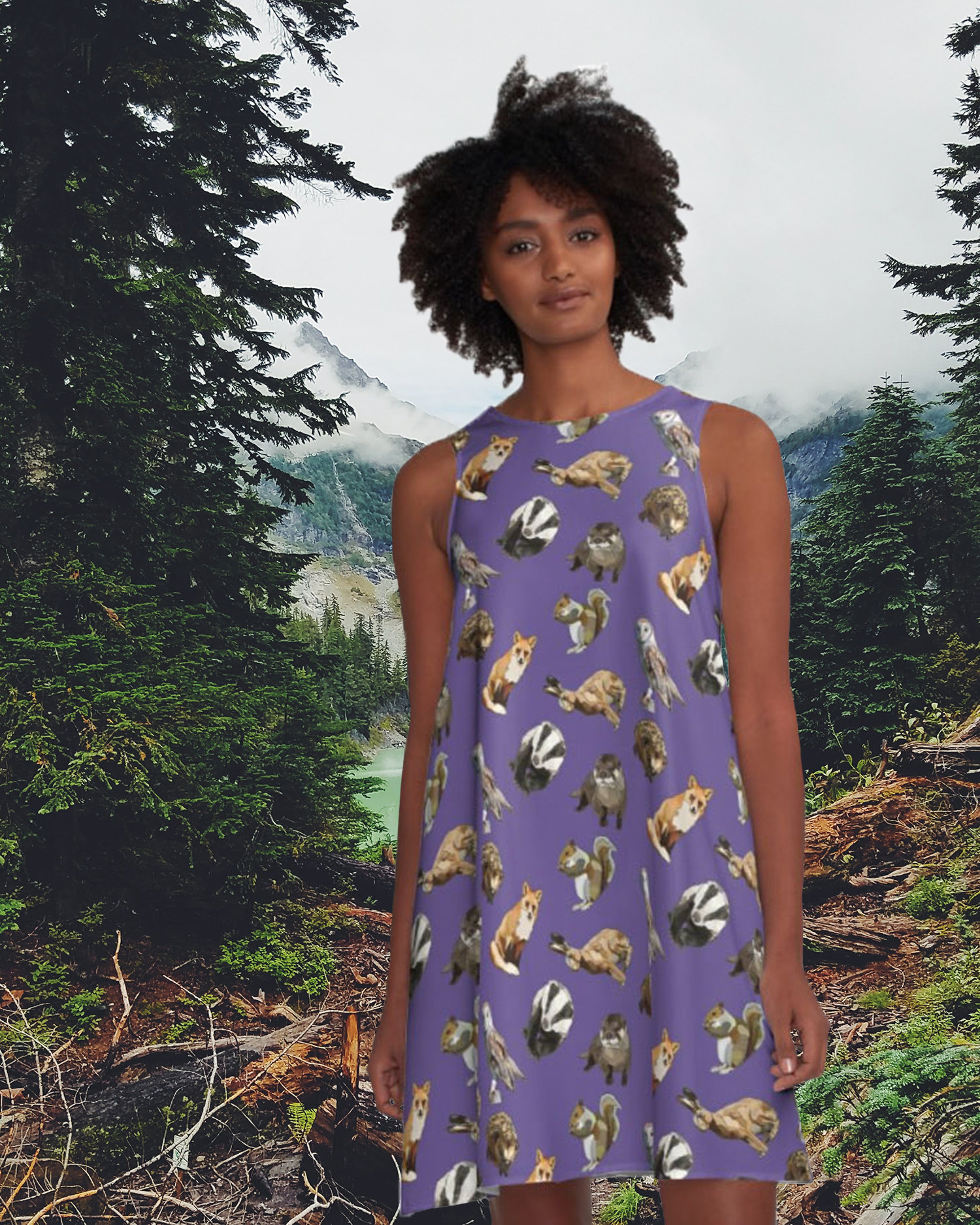 Purple Wildlife Dress * Woodland Animal Floaty A-line Dress With Badger ...