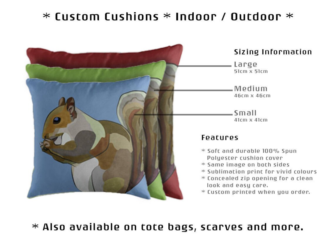 Squirrel Cushion Colourful Wildlife Cushion Squirrel | Etsy UK