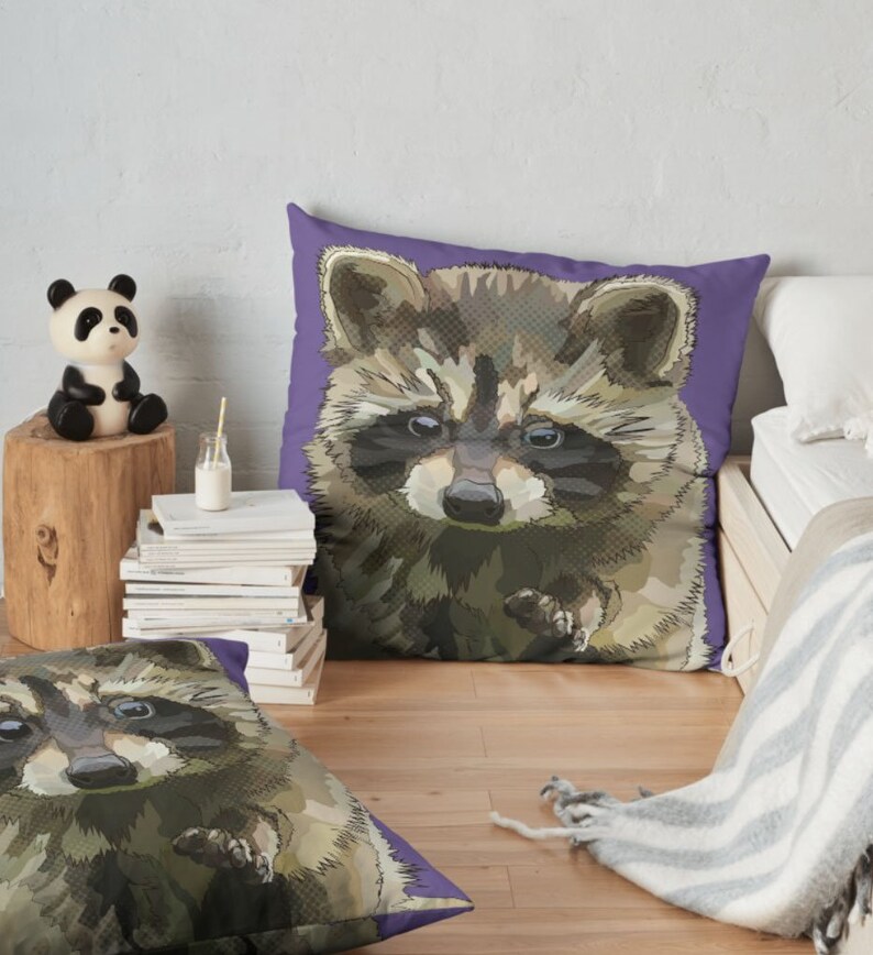 Raccoon Decor Home Purple Cushion Raccoon Cub Cushion - Etsy