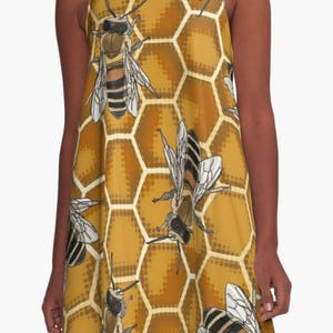 Gold Honeybee Dress Bee Dress Gold Dress Women Insect Print Dress ...