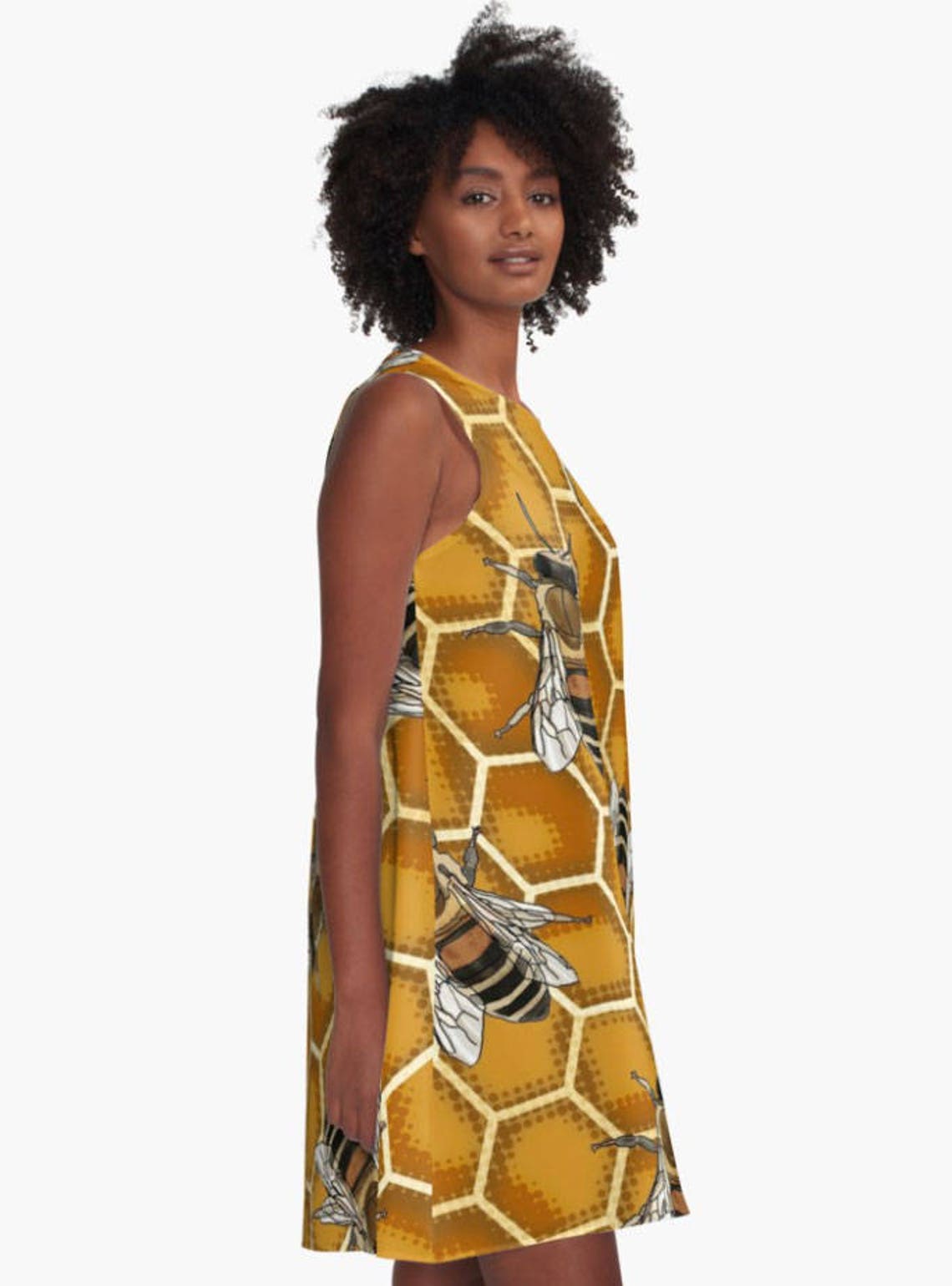 Gold Honeybee Dress Bee Dress Gold Dress Women Insect Print Dress ...