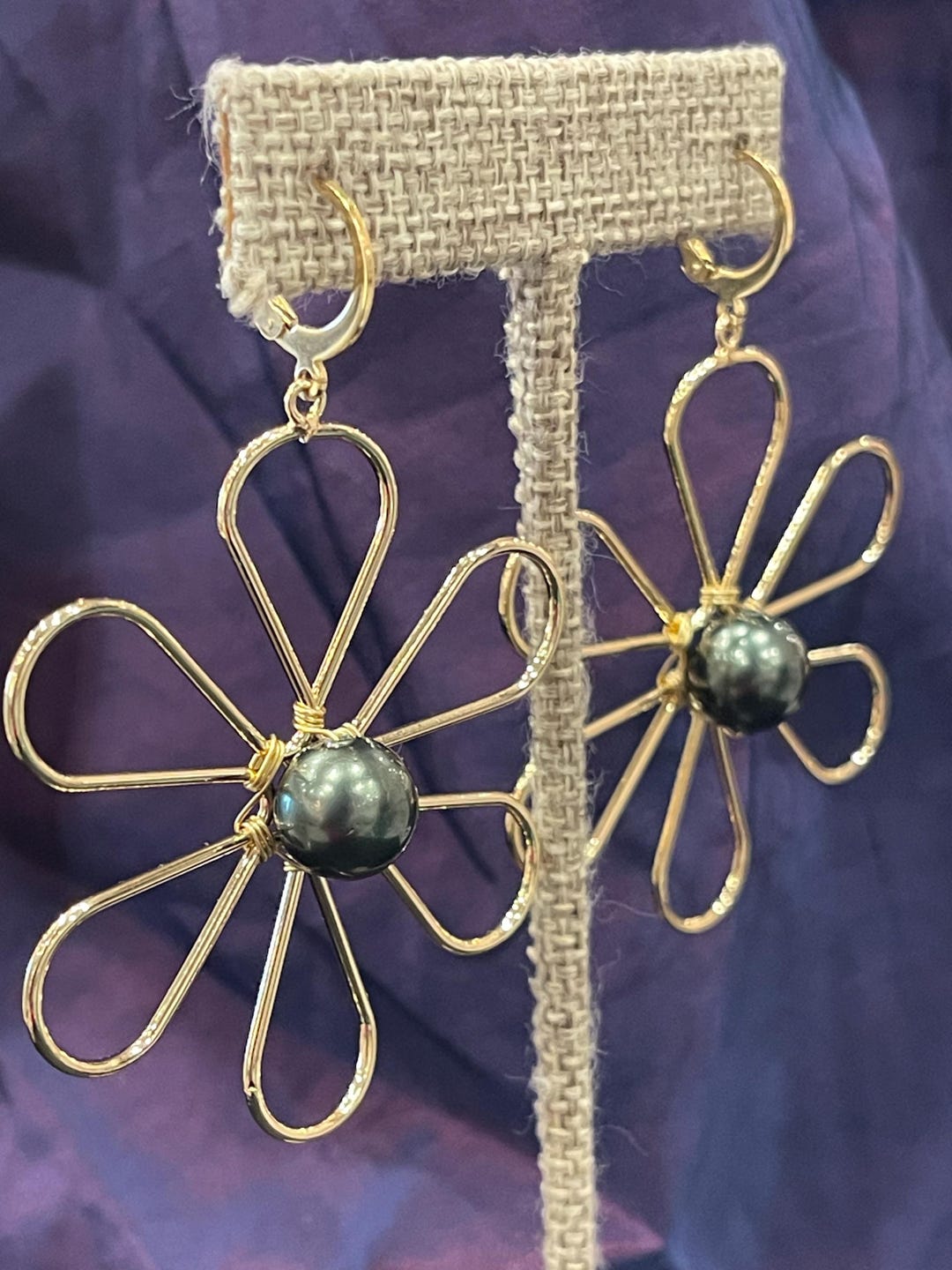 Big Daisy Flower Hoops With Faux Tahitian Pearl Gift for Her - Etsy