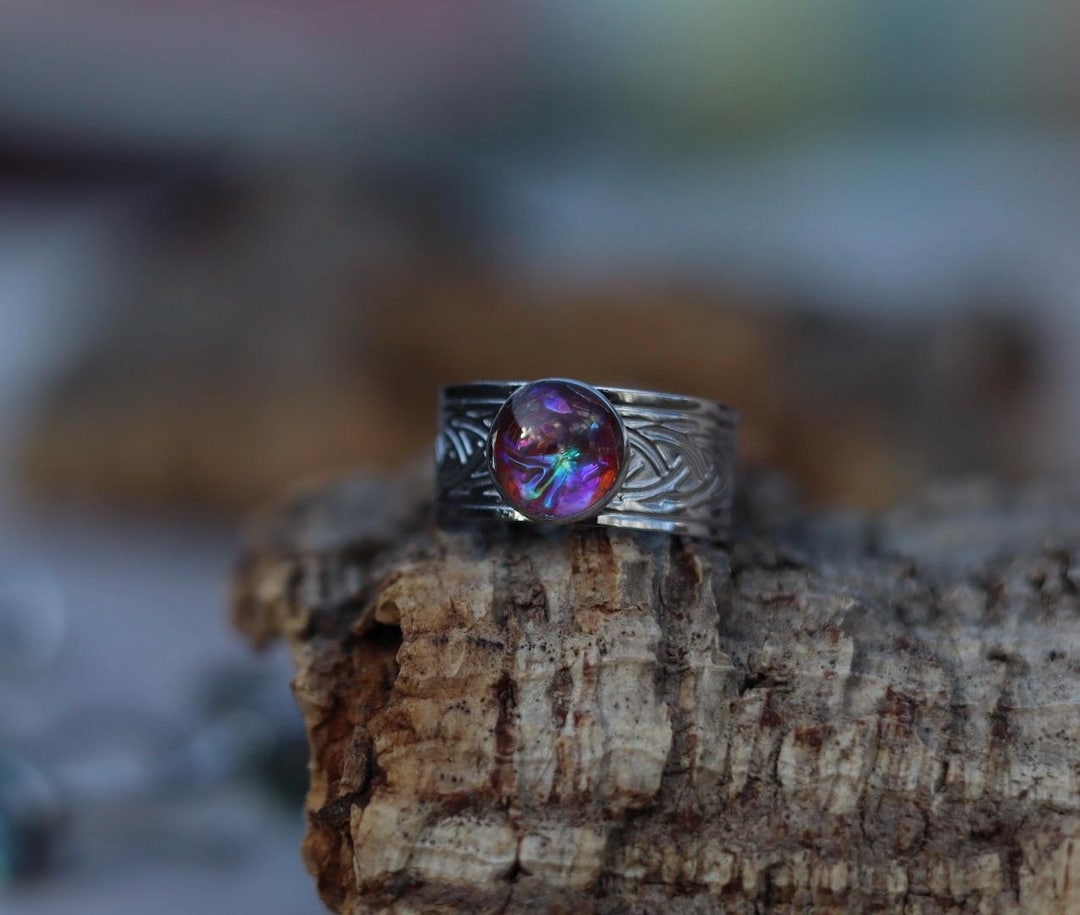 Adjustable Dichroic Stone Ring | Stainless Steel Band, Size 6-11 - Etsy