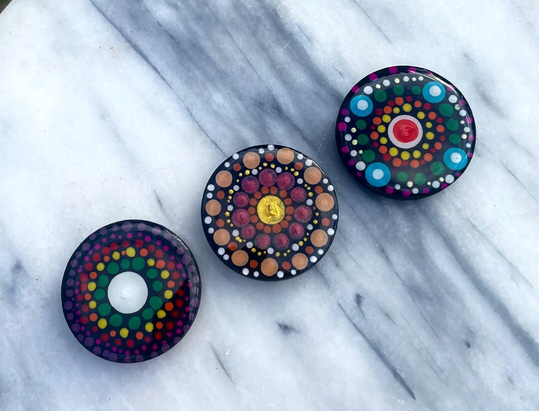 Bright Dot Mandala Hand Painted Refrigerator Magnets Boho Magnet Choose ...