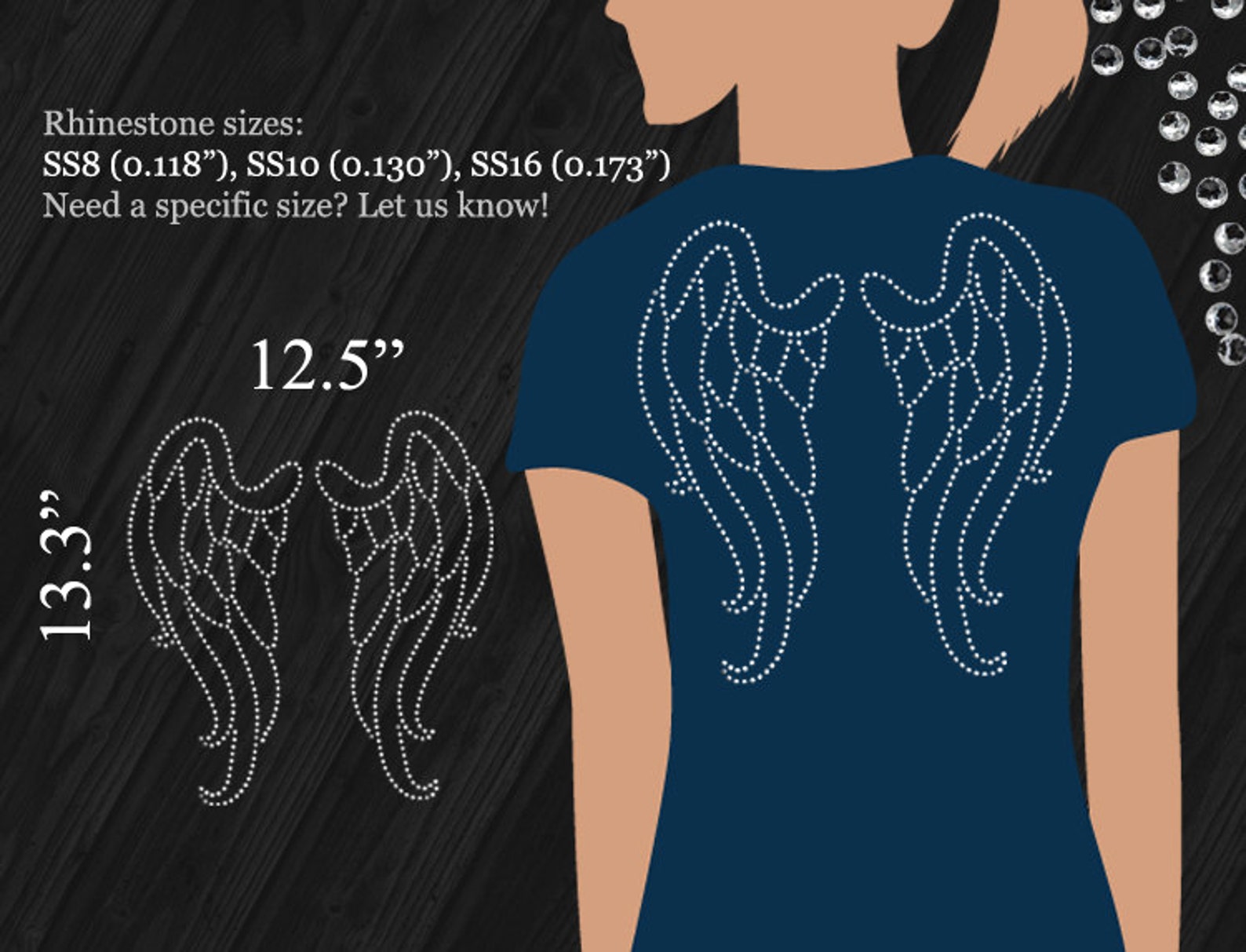 Rhinestone Angel Wings, DXF Ai SVG EPS Digital Template Vector Clipart ...