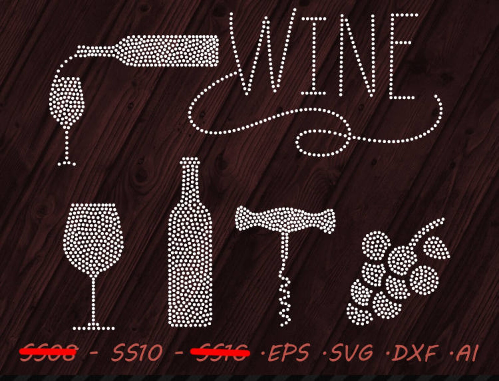 Rhinestone Design Wine Glass SVG EPS DXF Ai Digital Template Vector ...
