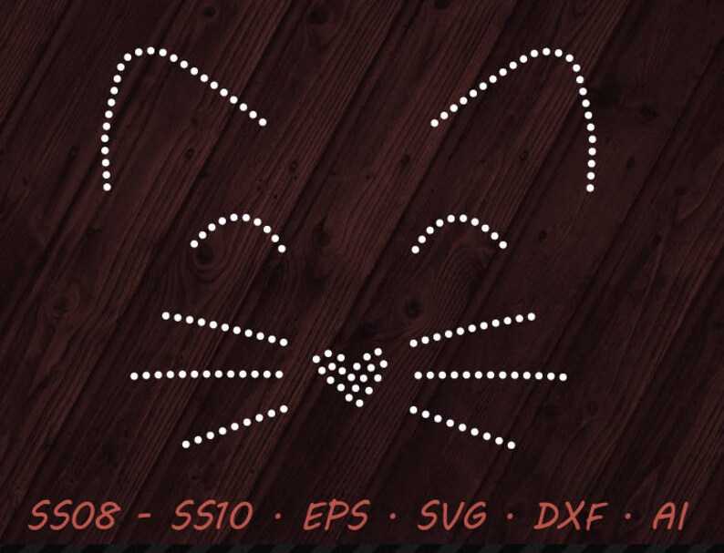 Rhinestone Cat Face Kitty SVG EPS DXF Ai Digital Template Vector ...