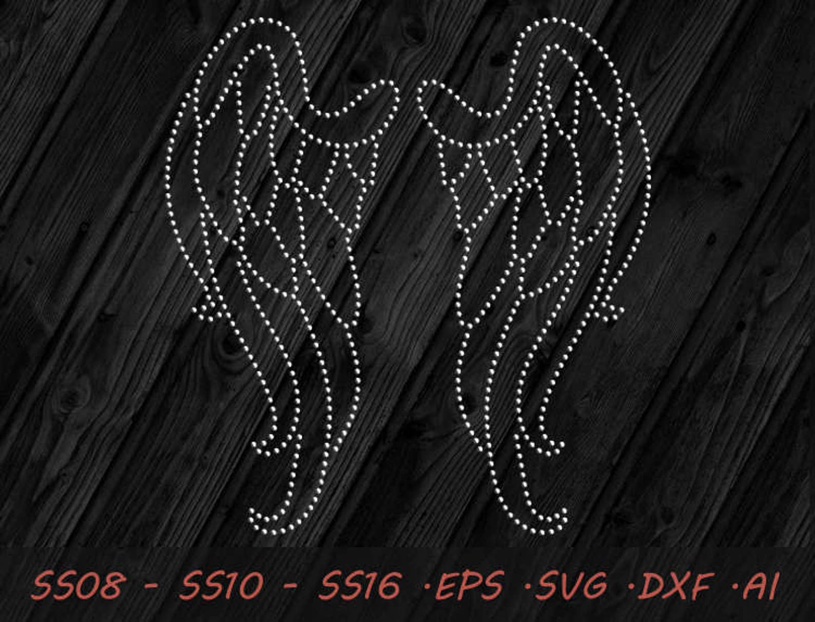 Rhinestone Angel Wings, DXF Ai SVG EPS Digital Template Vector Clipart ...