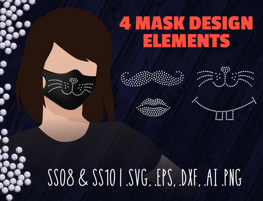 Rhinestone Face Mask Designs SVG EPS DXF Ai - Digital Template - Vector ...
