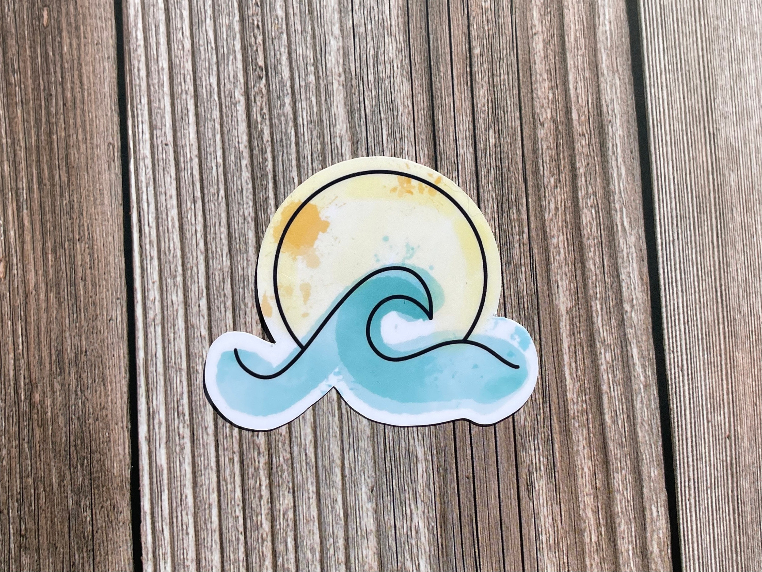Simplistic Watercolor Wave Sticker-Beach Sticker-Wave and Sun | Etsy