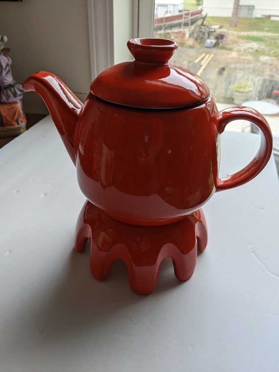 Frankoma Pottery Large Teapot 6T Red Orange Glaze Holds 4-5 - Etsy
