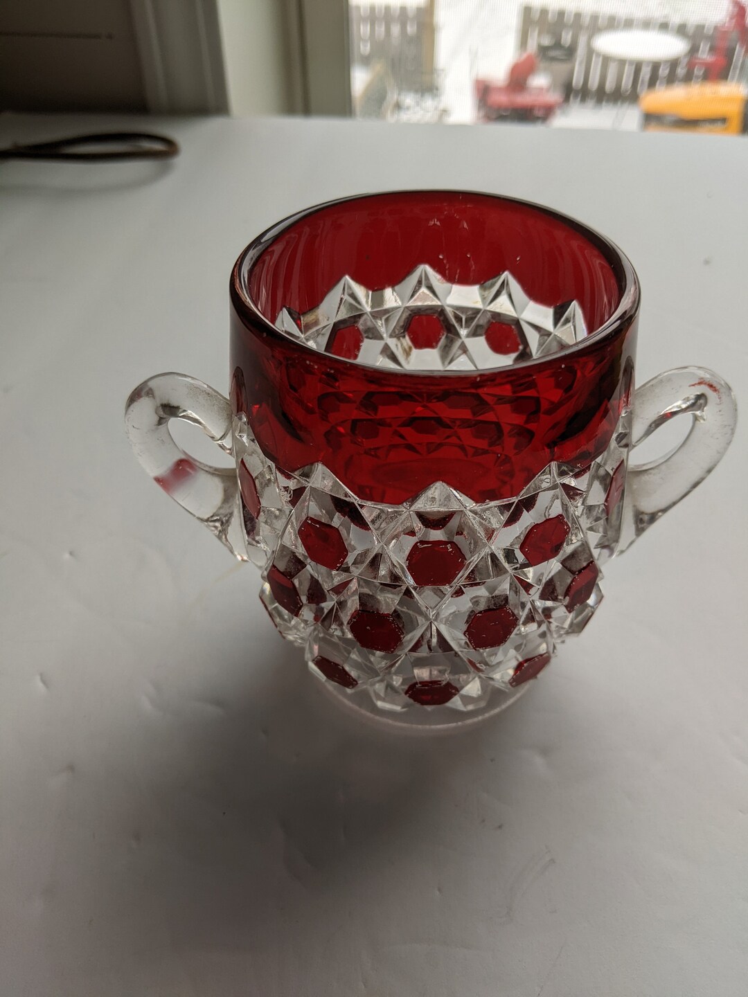 Antique US Glass Co Ruby Red Flash Double Handled Spooner, Ruby Flash ...