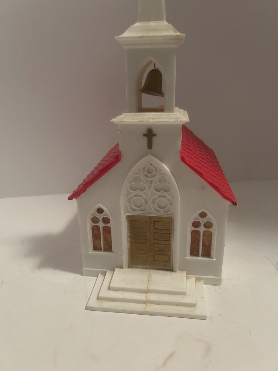 Vintage Plastic Light up Church Blowmold Stained Glass Window Alpine ...