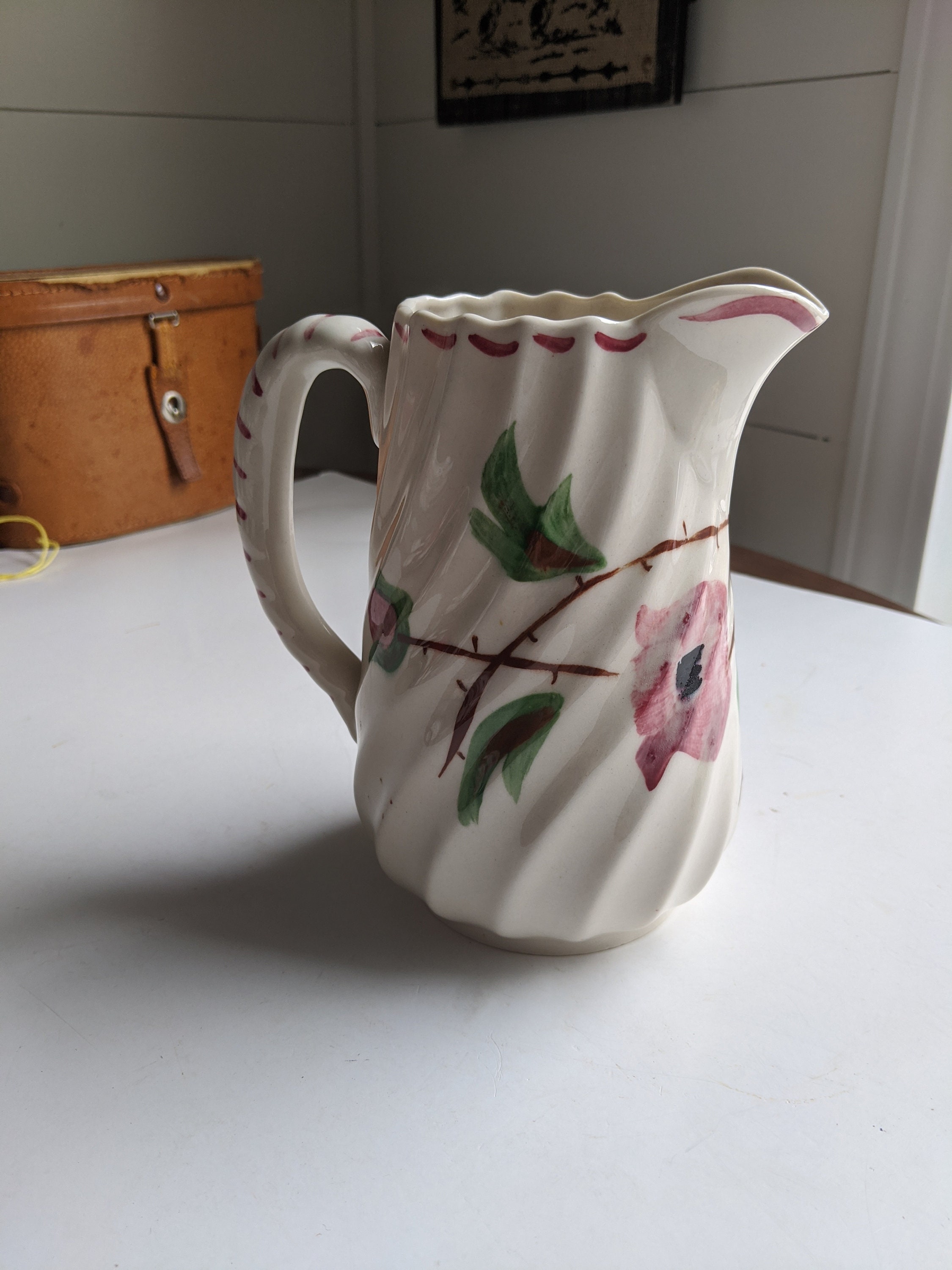 Blue Ridge Pottery Small Spiral Pitcher Wild Irish Rose Pattern Hand ...