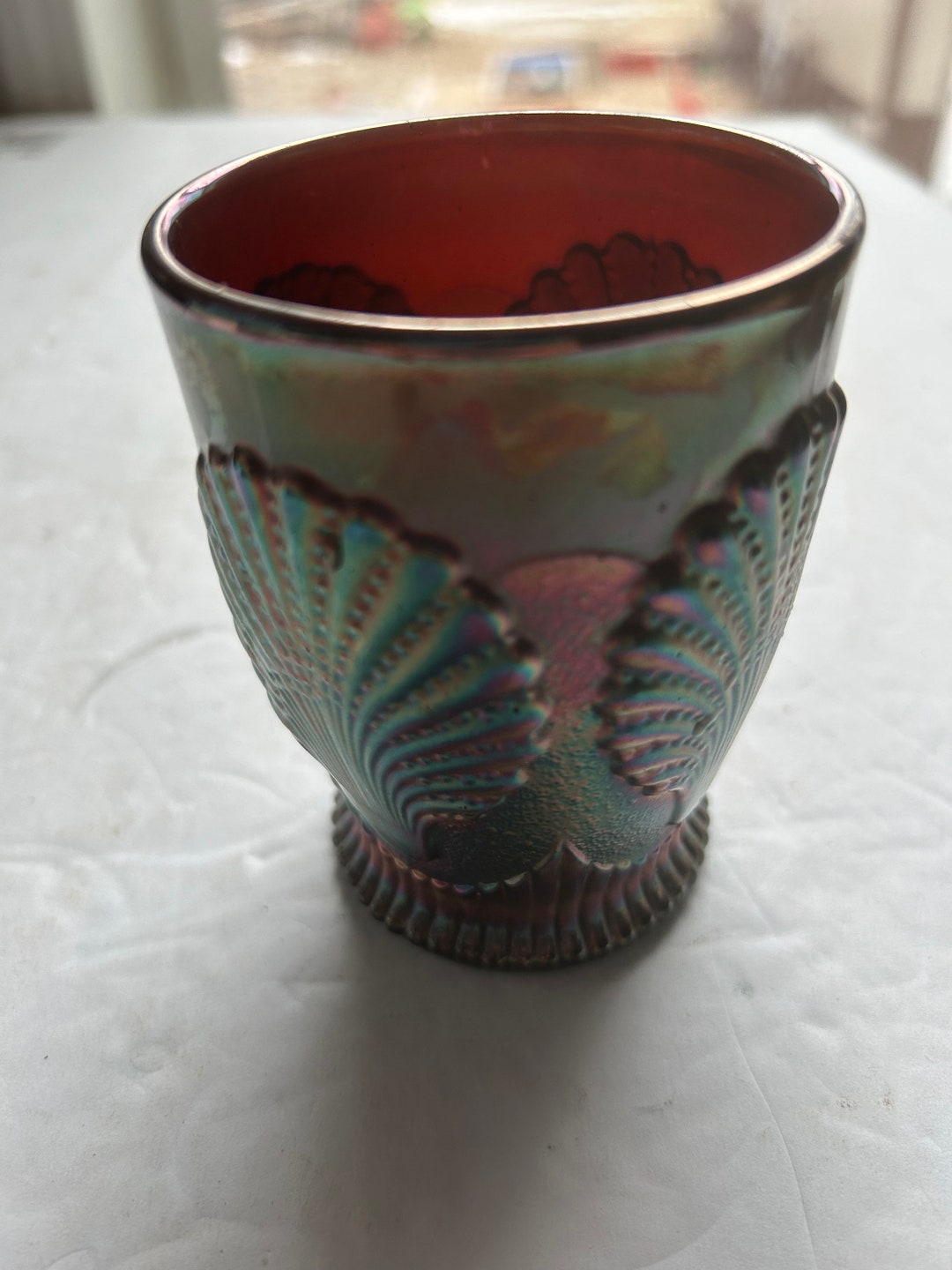 Vintage Dugan Beaded Shell Amethyst Purple Carnival Glass Tumbler 3 3/4 ...