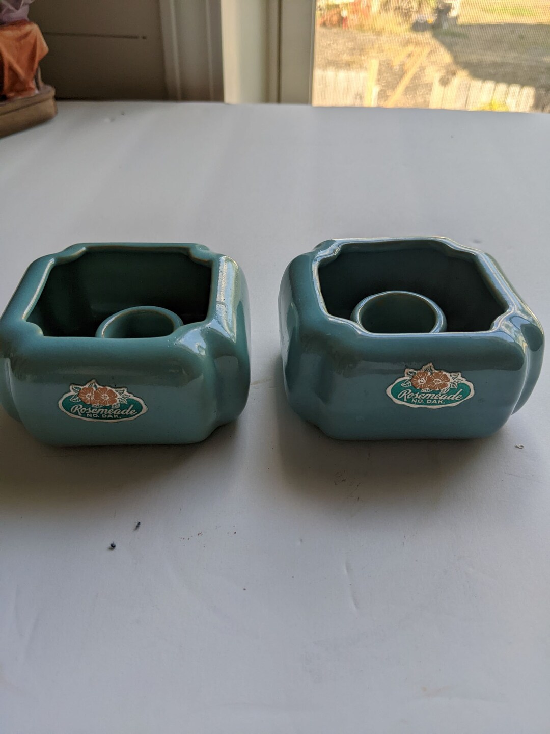 Vintage Rosemeade Pottery Candle Holders Blue Original Stickers - Etsy