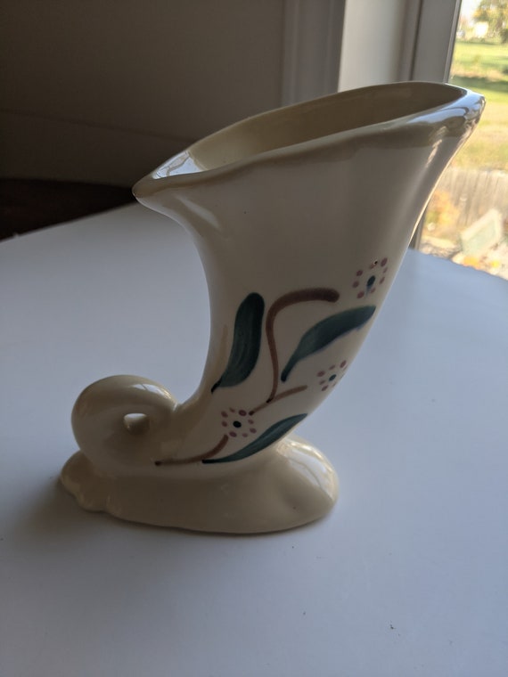 Vintage Purinton Pottery Slip ware Cornucopia Flower Vase Hand Painted ...