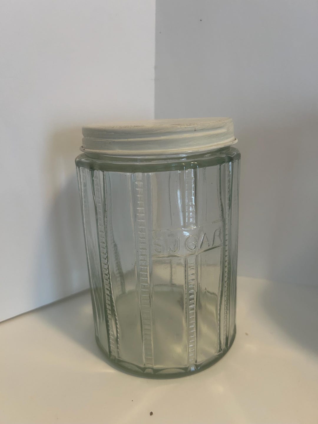 2005 THT Reproduction Clear Zipper Glass Canisters Flour Sugar, Screw ...