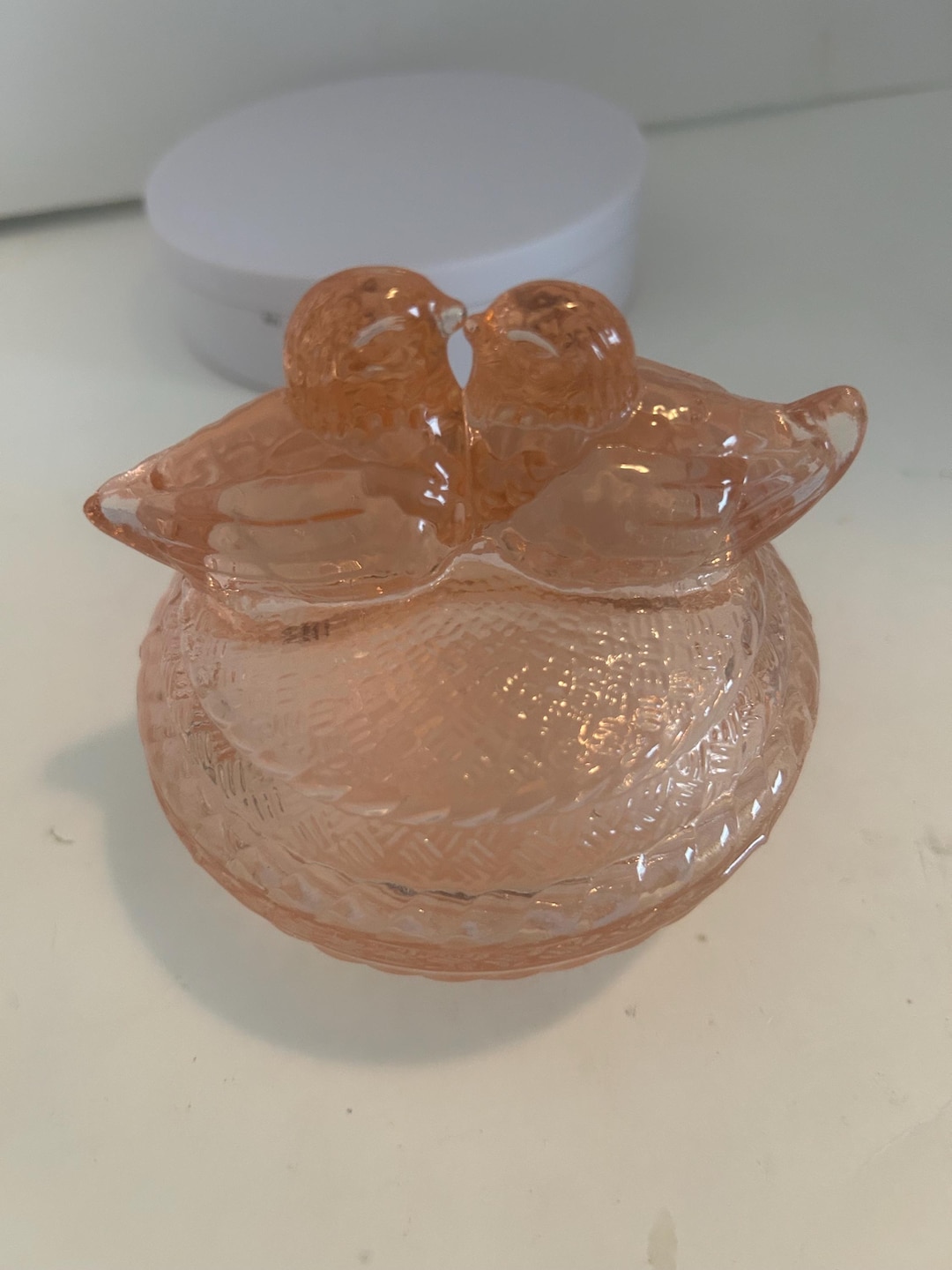 Vintage Westmoreland Glass Kissing Love Birds on Nest Covered Candy ...