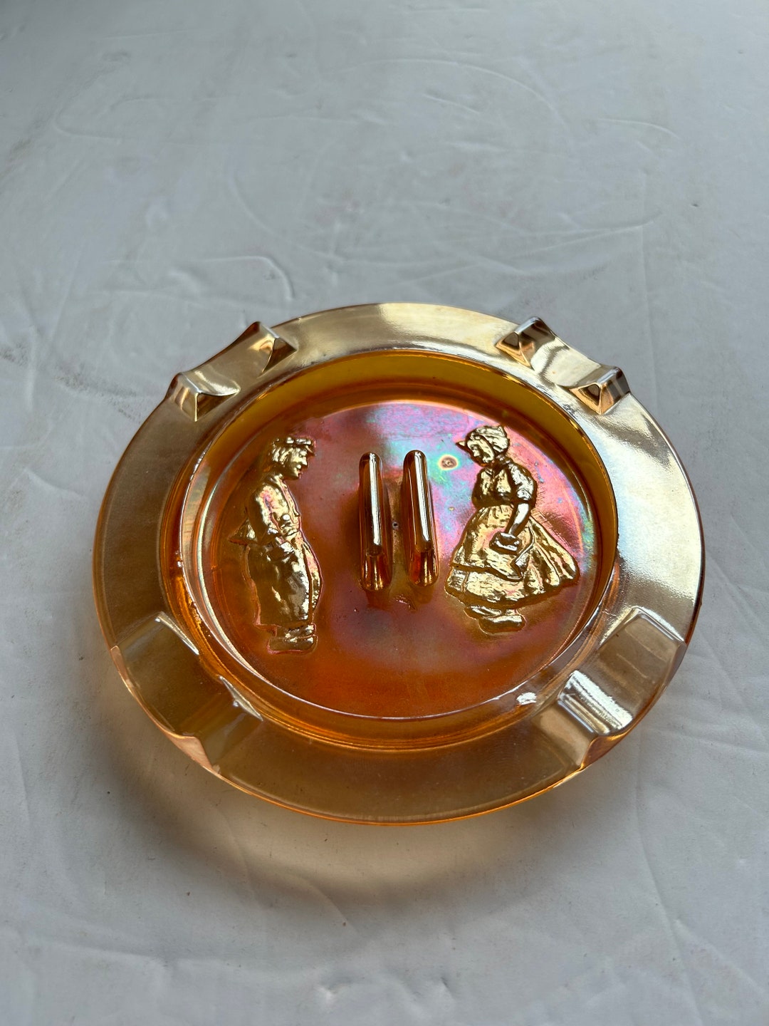 Amber Carnival Glass Ashtray Iridescent Mid 20th Century Vintage - Etsy