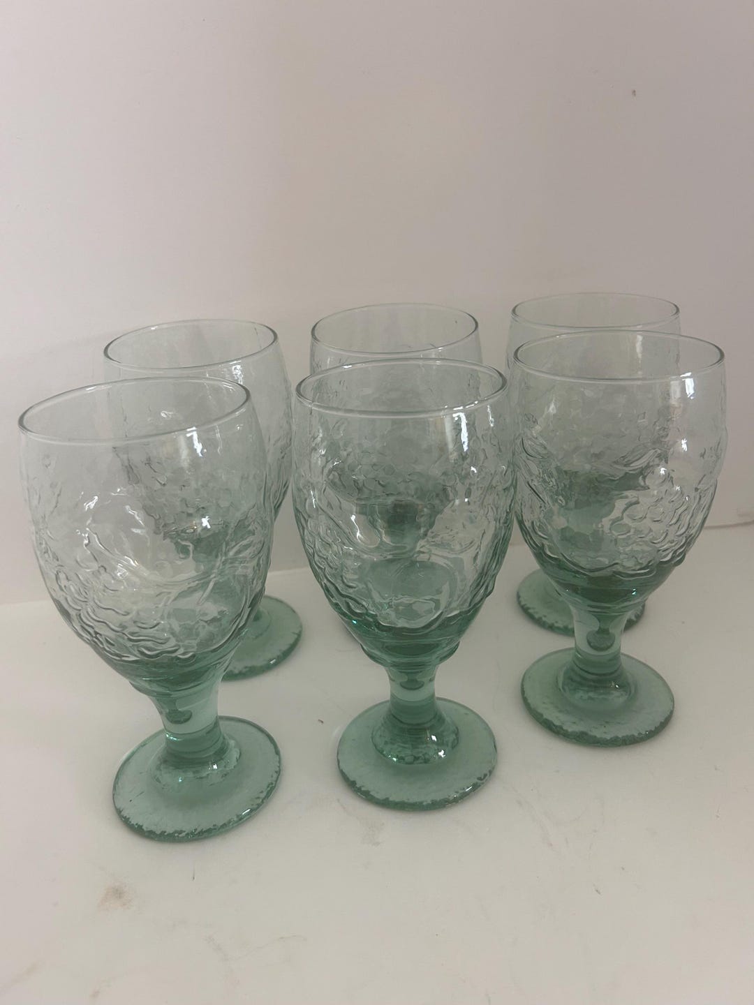 Libbey Orchard Fruit Goblets Green Water Glasses Vintage Textured ...