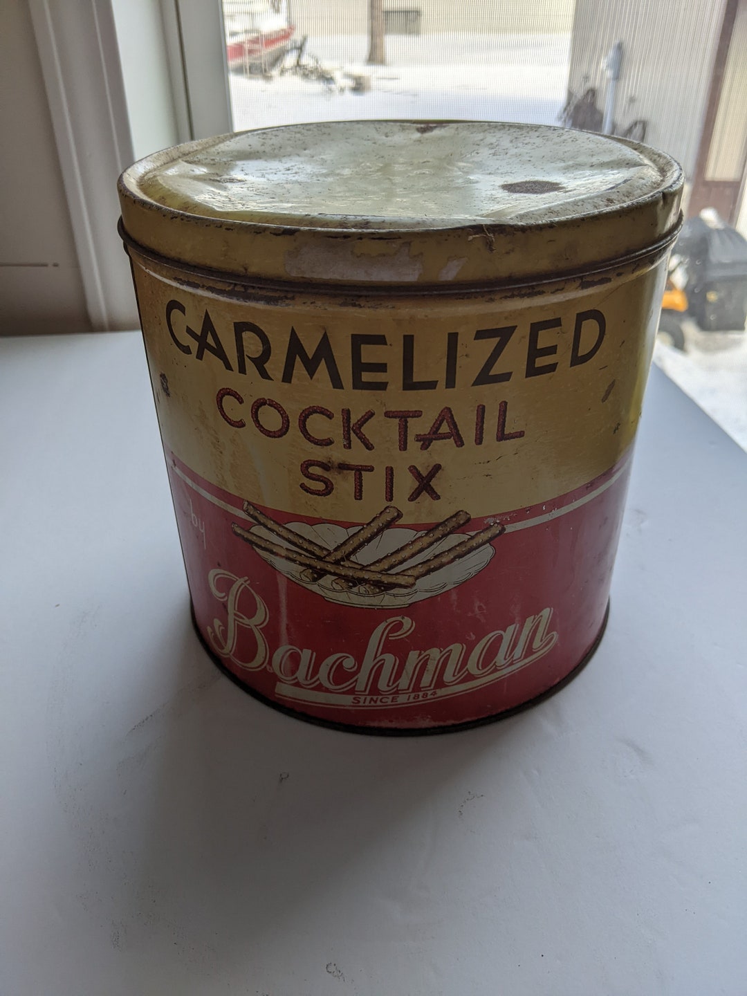 Vintage Bachman Carmelized Cocktail Stix Pretzel Tin Reading PA Berks ...
