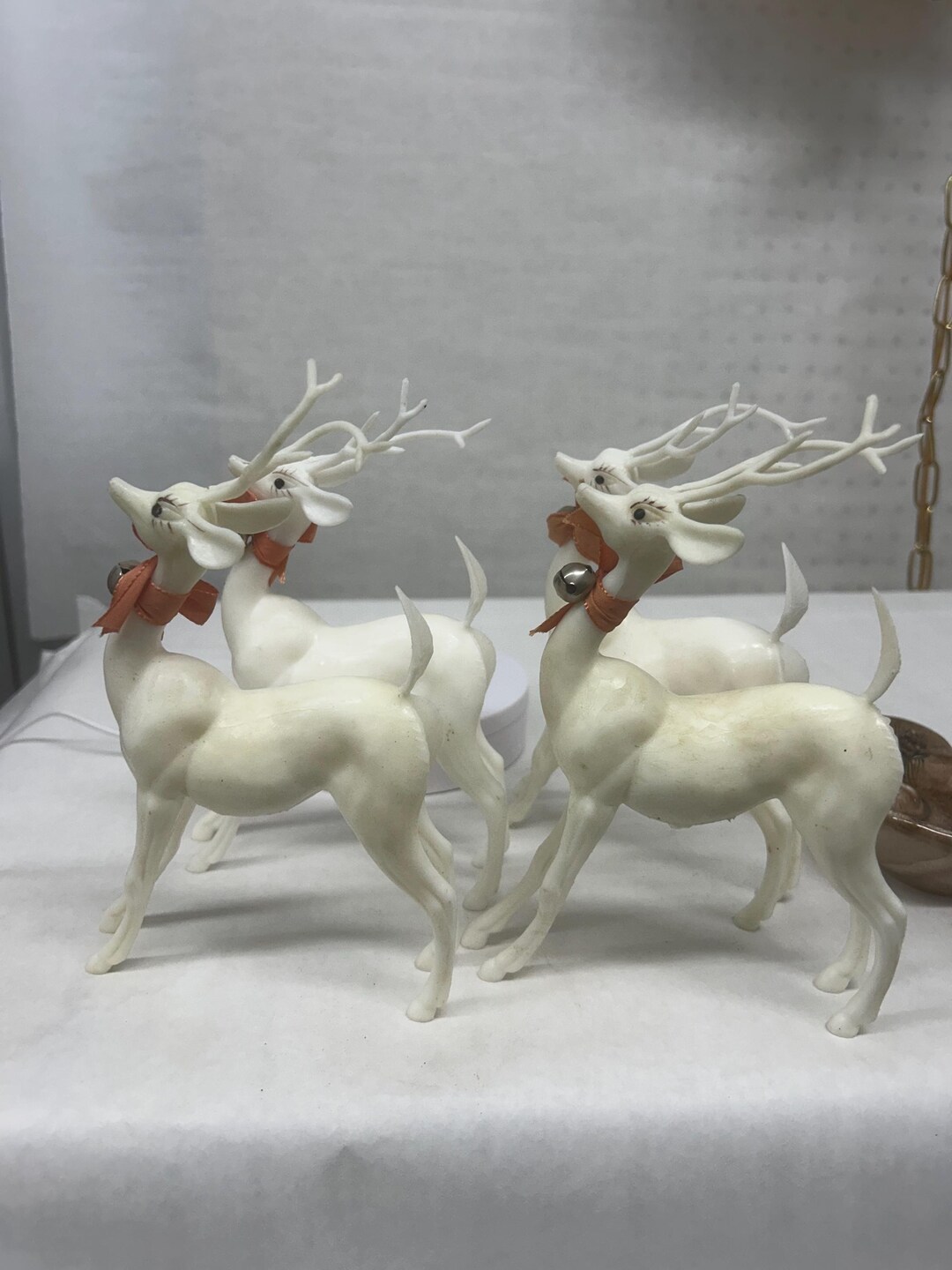 Vintage White Plastic Reindeer Figurines | Mid Century Holiday Decor ...