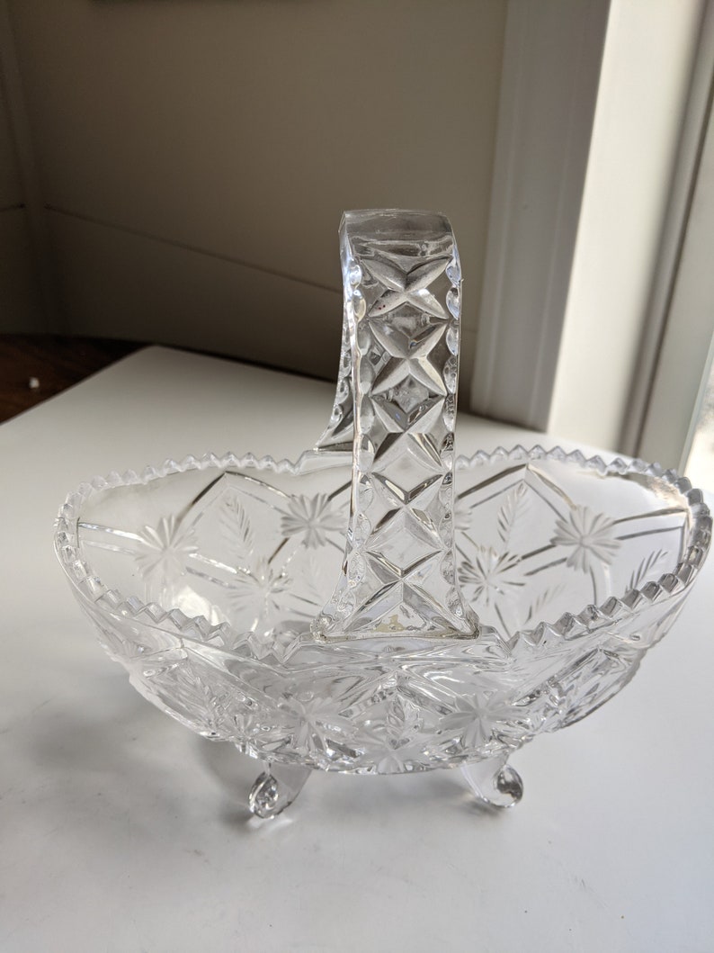 Vintage Clear Cut Crystal Leaf and Floral Design Footed Oval Basket - Etsy