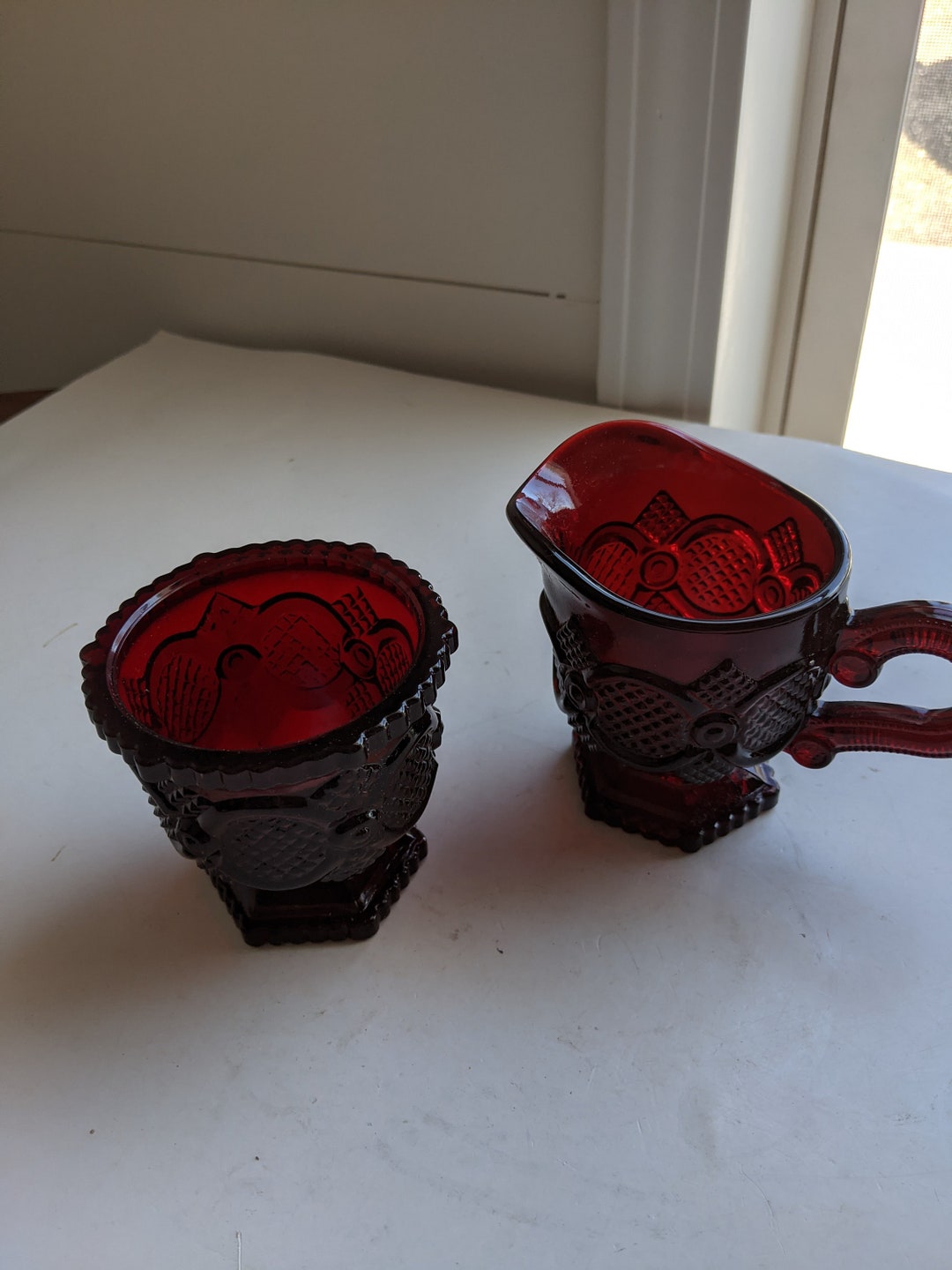 Vintage AVON Ruby Red Cape Cod Collection Cream and Sugar - Etsy