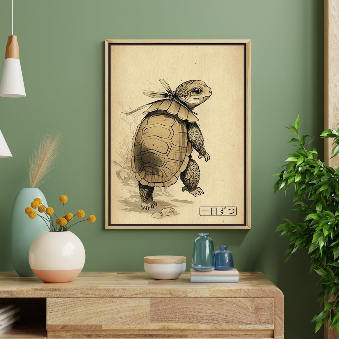 Turtle Japanese Wall Art Vintage Turtle Decor Retro Turtle Wall Print ...