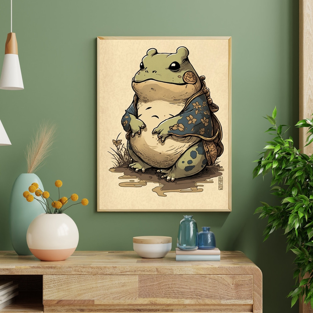 Frog Wall Art Frog Sage Wall Decor Japanese Frog Print Funny Toad ...