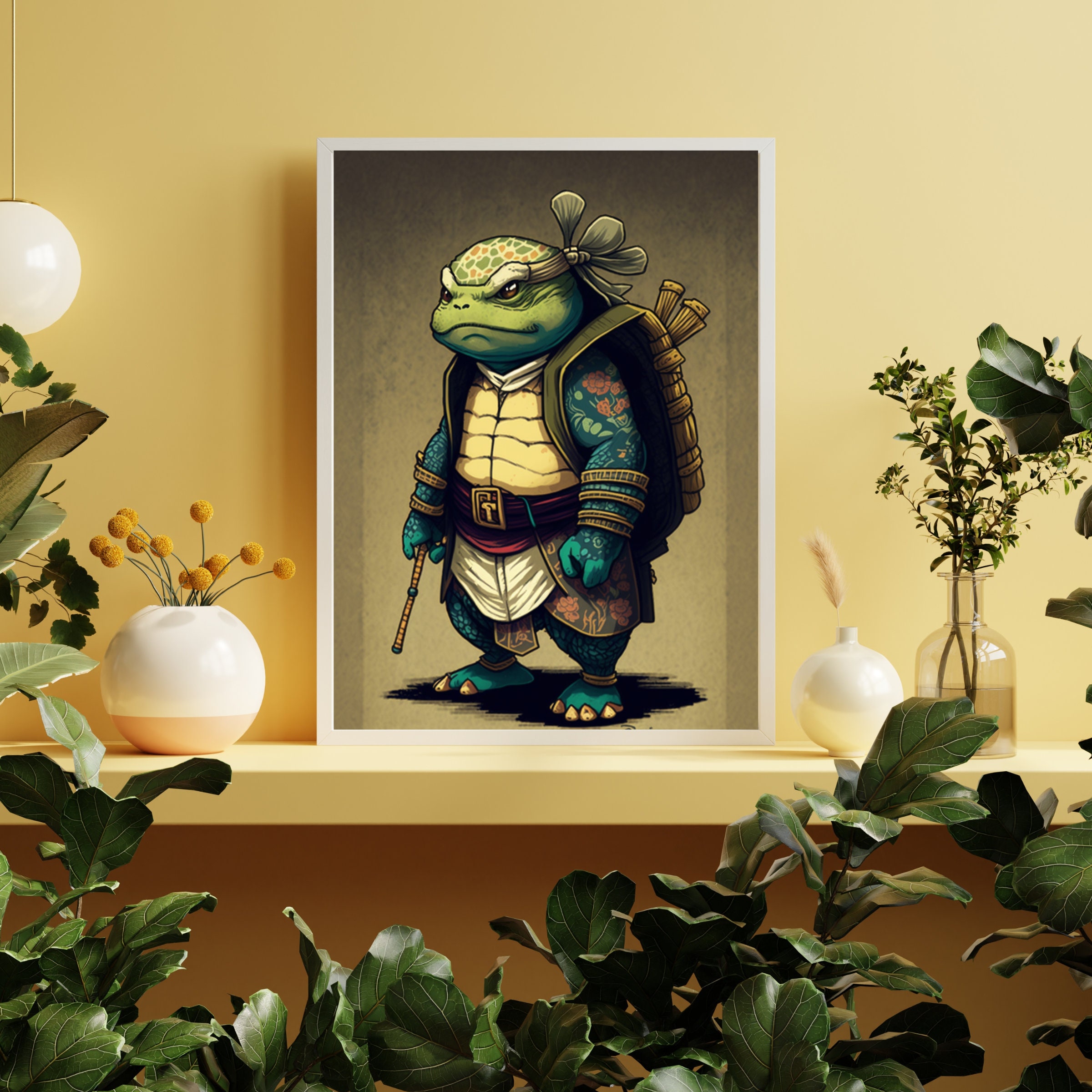 Ninja Turtle Wall Art | Turtle Wall Decor | Japanese Turtle Print | Funny Turtle Poster | Cool ...
