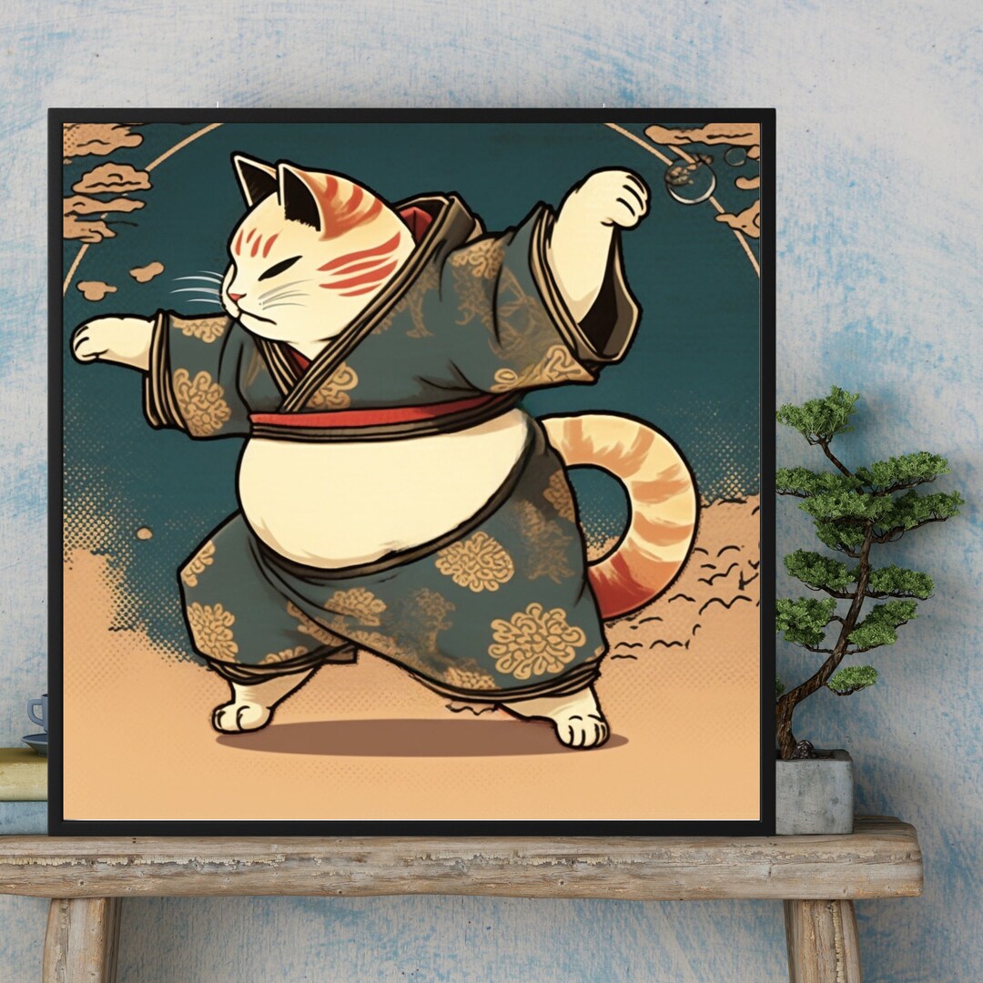 Funny Ninja Fat Cat Wall Art Animal Wall Decor Funny Cat - Etsy