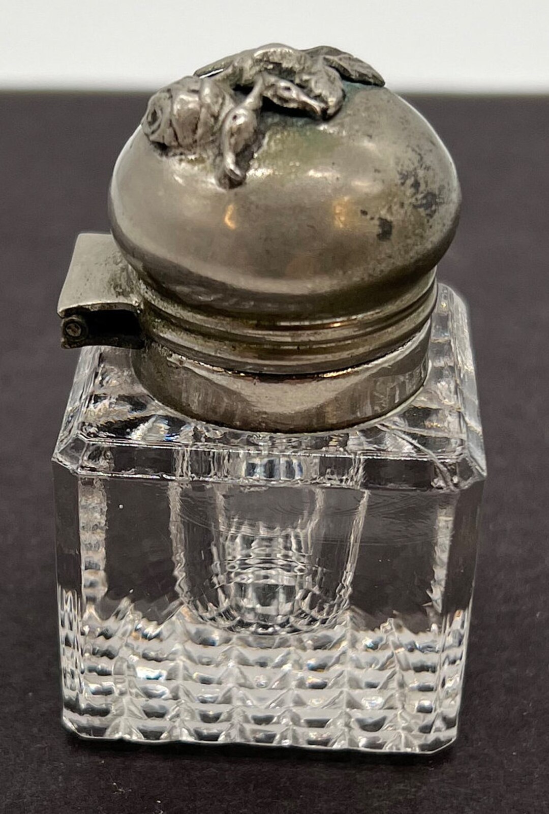 Vintage Glass Silver Plated Inkwell With Hinged Rose Lid 2.75" Tall - Etsy
