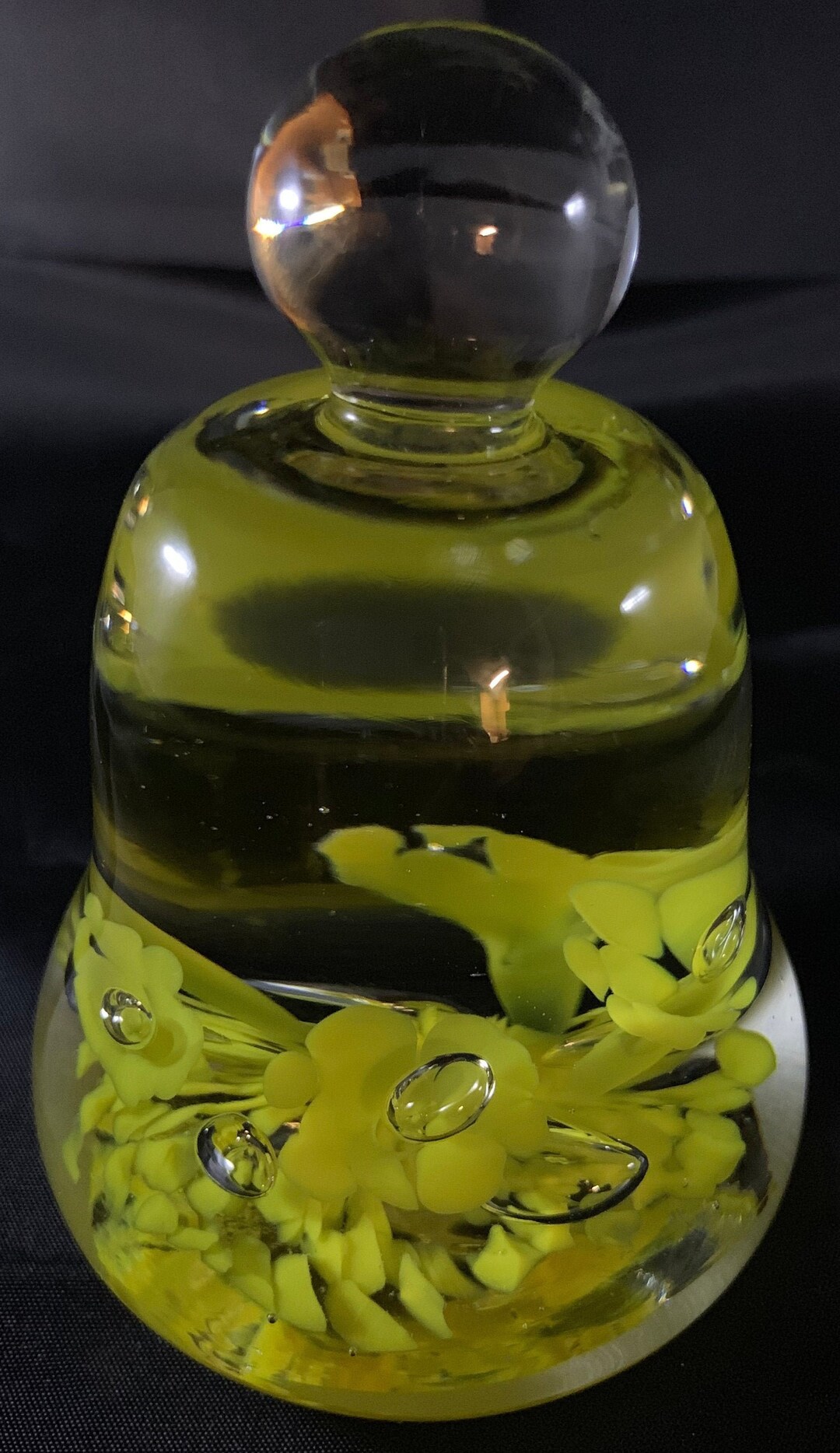 Large Glass Bell Shaped Paperweight W/flower Design 4.5" Tall by 3.5 ...