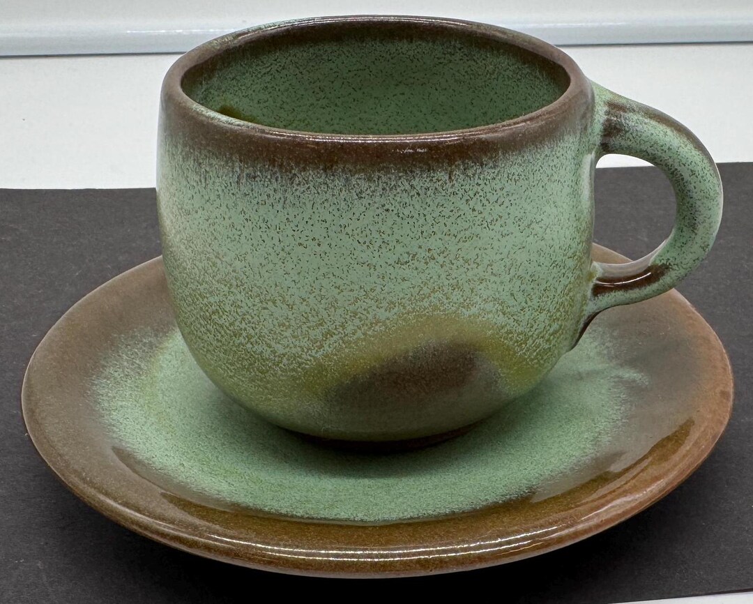 Vintage Frankoma Prairie Green Cup and Saucer 4C & 4E - Etsy