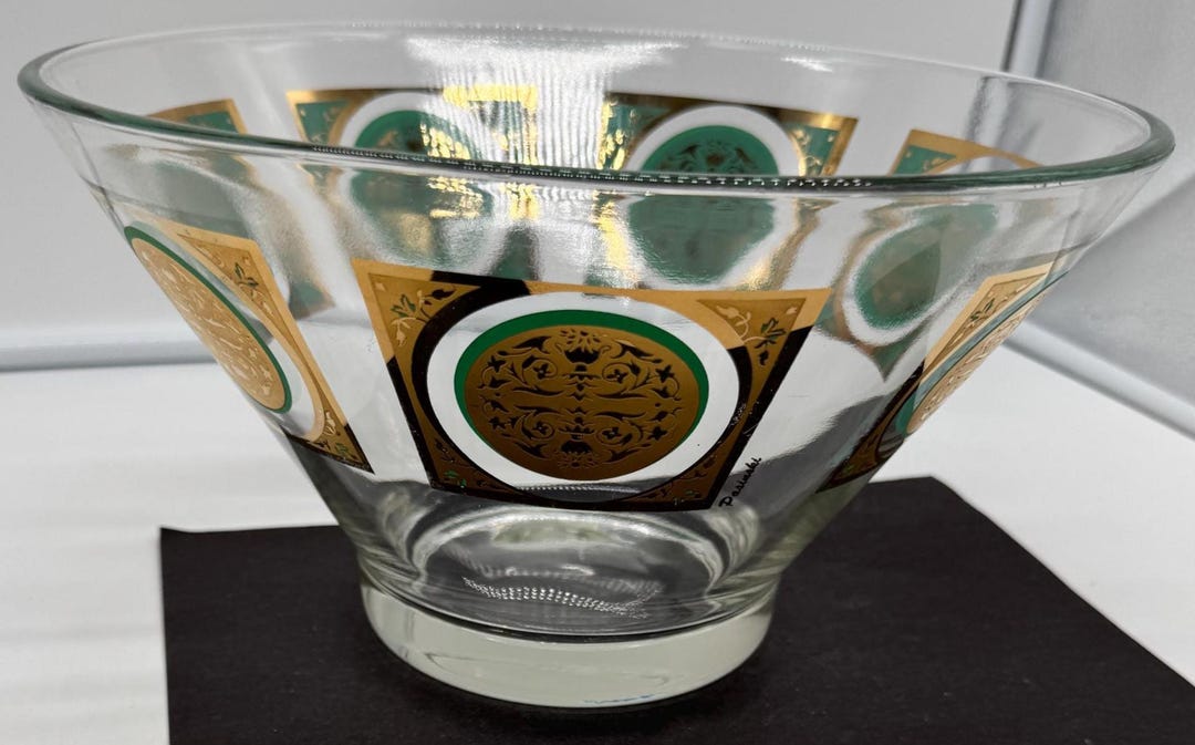 Vintage Pasinski 22kt Large Serving Bowl Gold and Turquoise 10.5" - Etsy