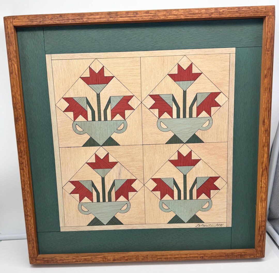 Vintage 1991 Detweiler Wood Quilt Block Carolina Lily Framed Folk Art ...
