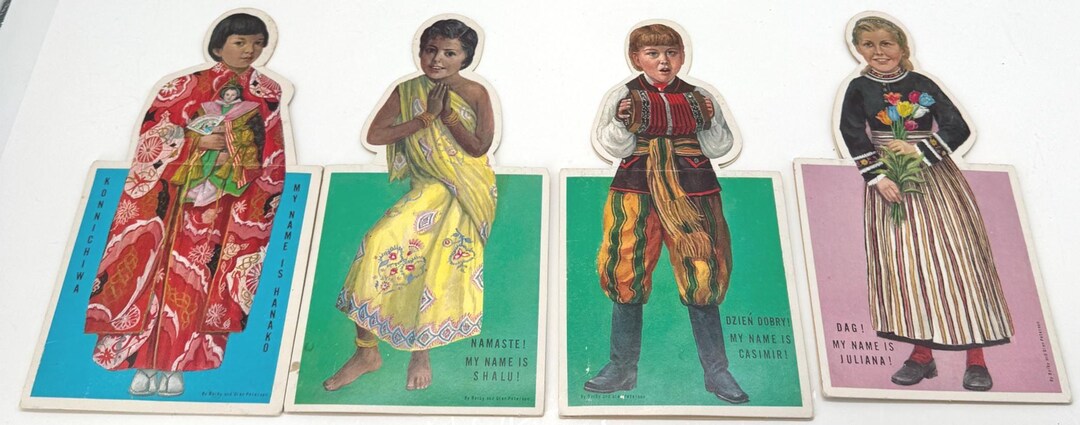 4 Vintage 1973 UNICEF Dbl Sided Paper Doll Card Cutout Booklets Barby ...