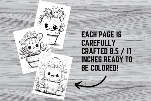 50 Cute Kawaii Cactus Coloring Book Adults and Kids Colouring Books ...