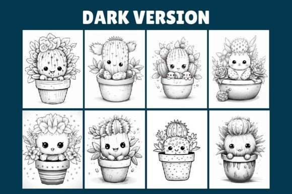 50 Cute Kawaii Cactus Coloring Book Adults and Kids Colouring Books ...