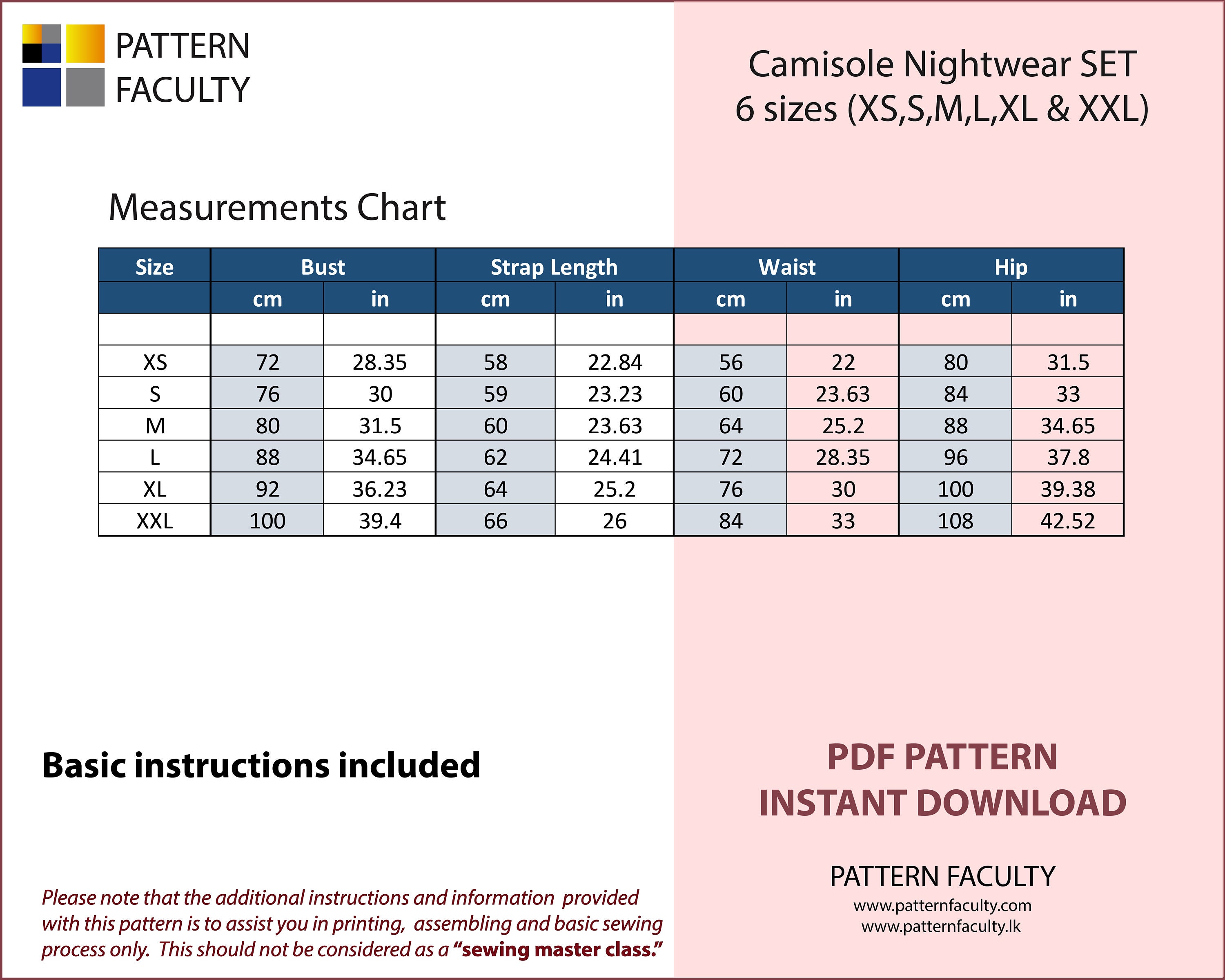 PDF - Digital Sewing Pattern - Instant Download Camisole Nightwear SET ...
