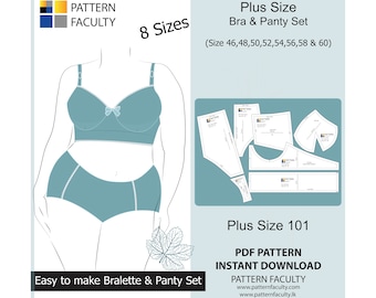 Plus set 101 Plus Size Conjunto de Bra y Panty Patrones PDF para mujer Patrones Digital PDF Bra Tallas Grandes Bra Mejor Ajustado