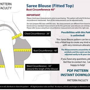 Saree Blouses – Round Deep Neckline, PDF Patterns for size 40 (Bust ...