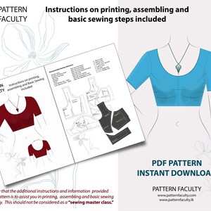 Saree Blouses – Crop Top - Round Deep Neckline, PDF Patterns for Bust Circumference 52”, Digital ...