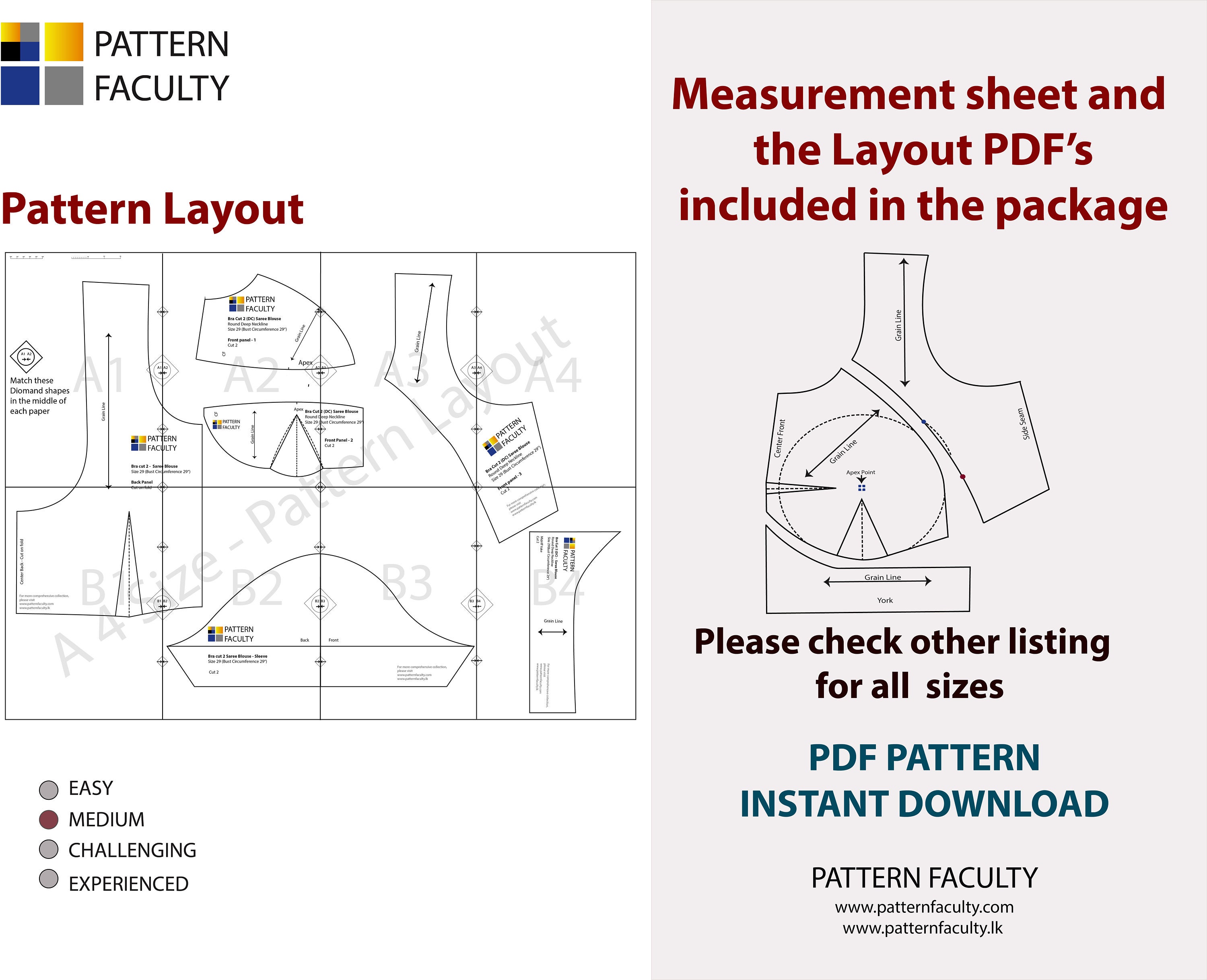 Saree Blouses Round Deep Neckline PDF Patterns for Bust - Etsy