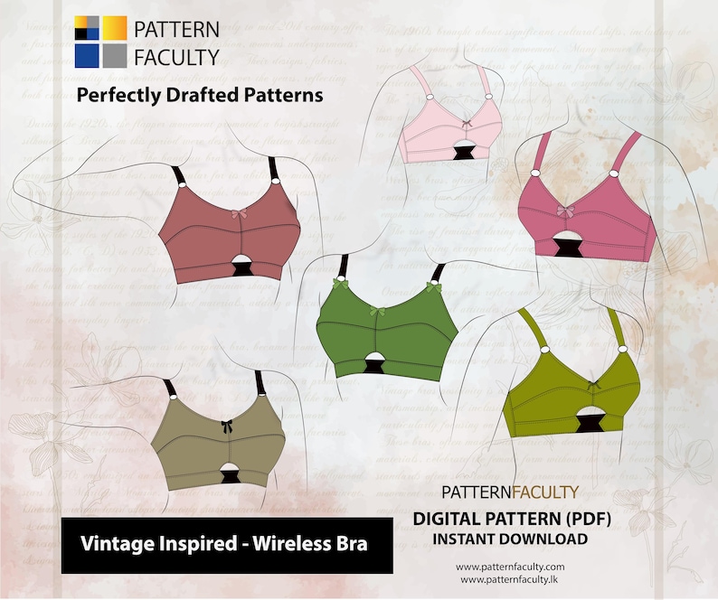 Vintage Inspired Wireless Soft Bra Pattern – Downloadable PDF Pattern ...