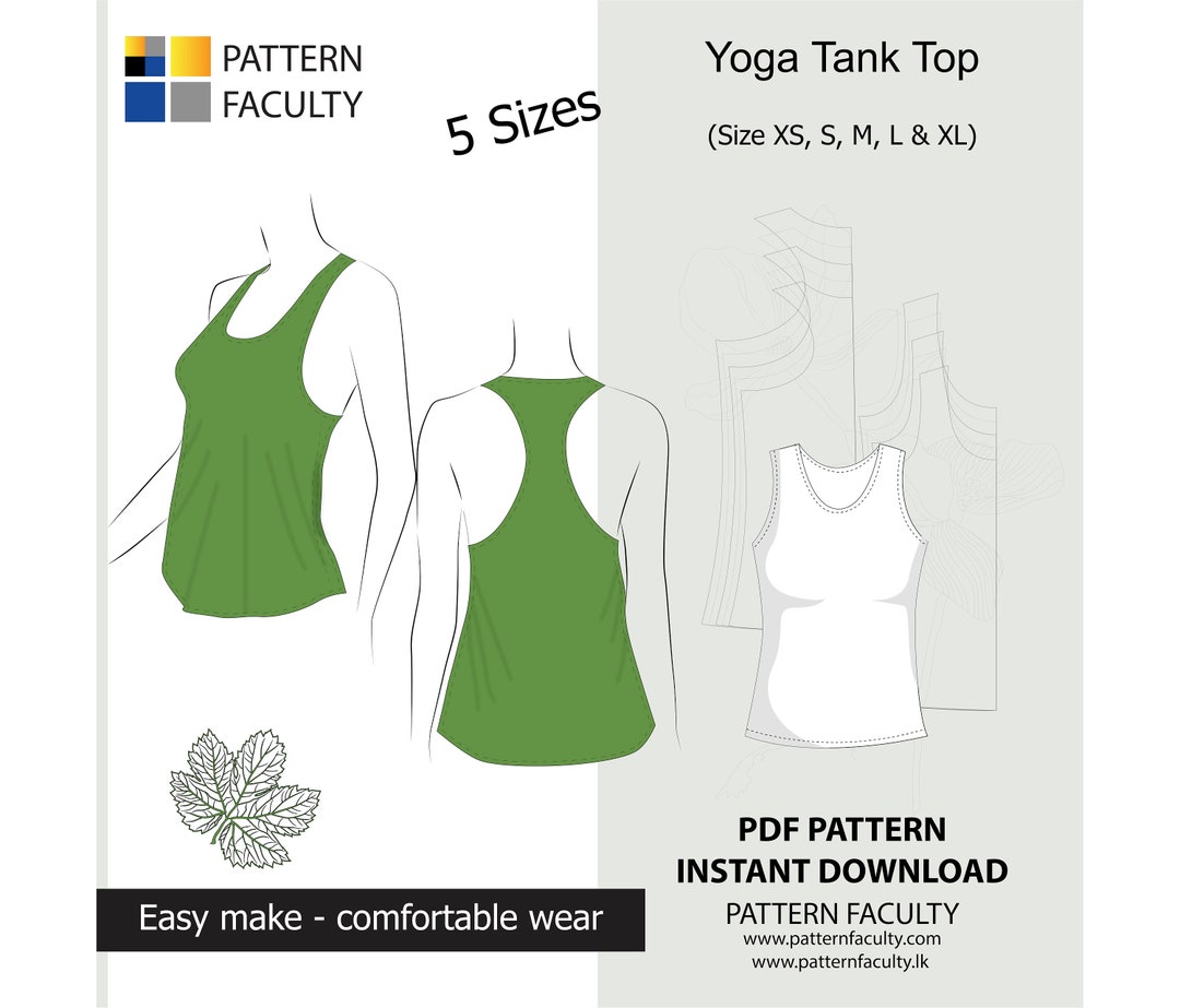 Yoga Tank Top, PDF Patterns for Women, Digital PDF Patterns, Tank Top ...